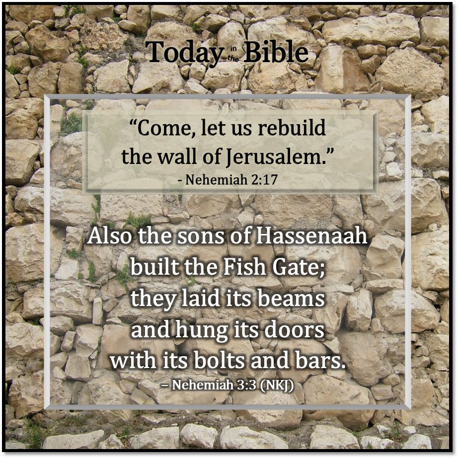 Av 6 – The sons of Hassenaah built the Fish Gate – Today in the Bible